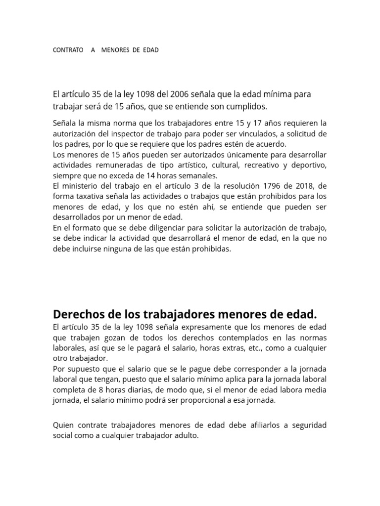 Contrato A Menores de Edad | PDF | Derecho laboral | Salario mínimo