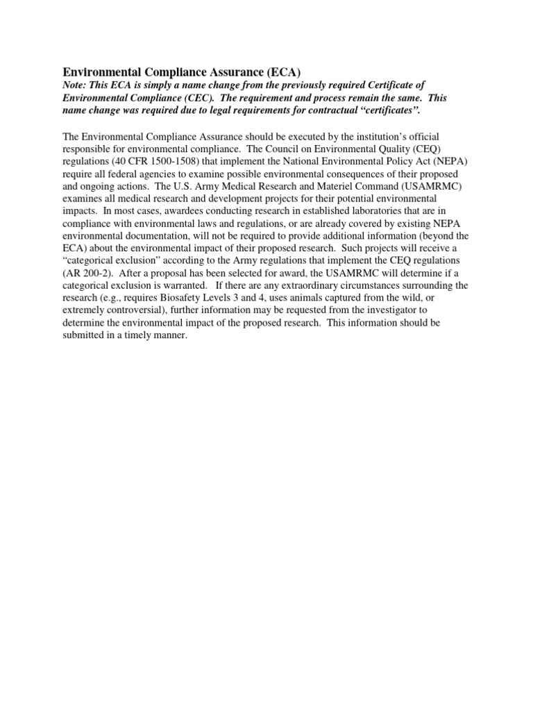 Environmental Compliance Assurance (ECA) | PDF | National Environmental ...