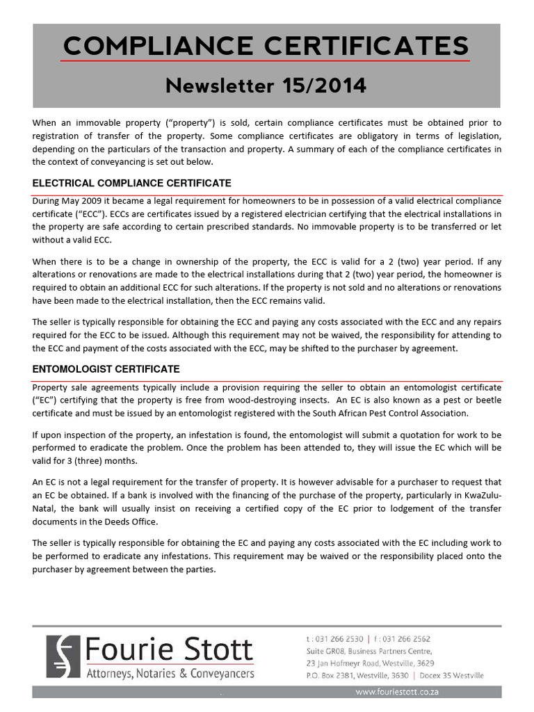 Newsletter 15 Compliance Certificates | PDF | Conveyancing | Justice