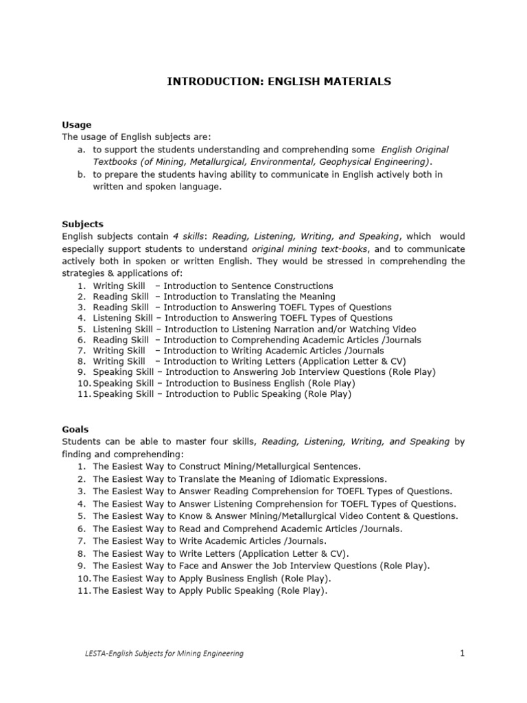 0 Introduction To English Materials | PDF | Test Of English As A ...