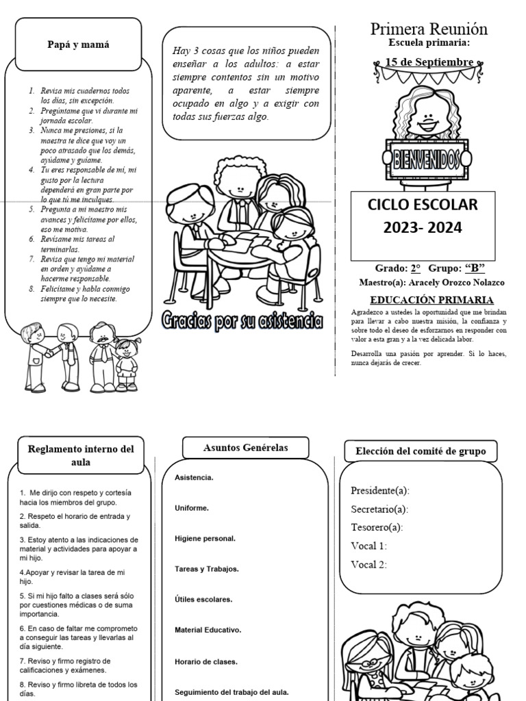 Triptico Junta Bienvenida | PDF | Educación primaria