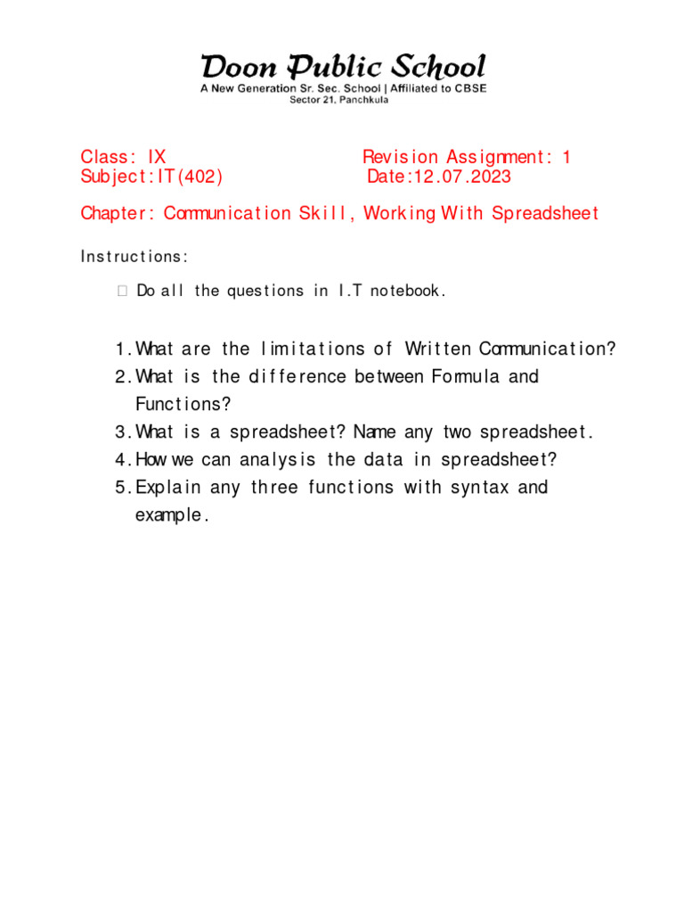 Assignment 1class IX IT | PDF