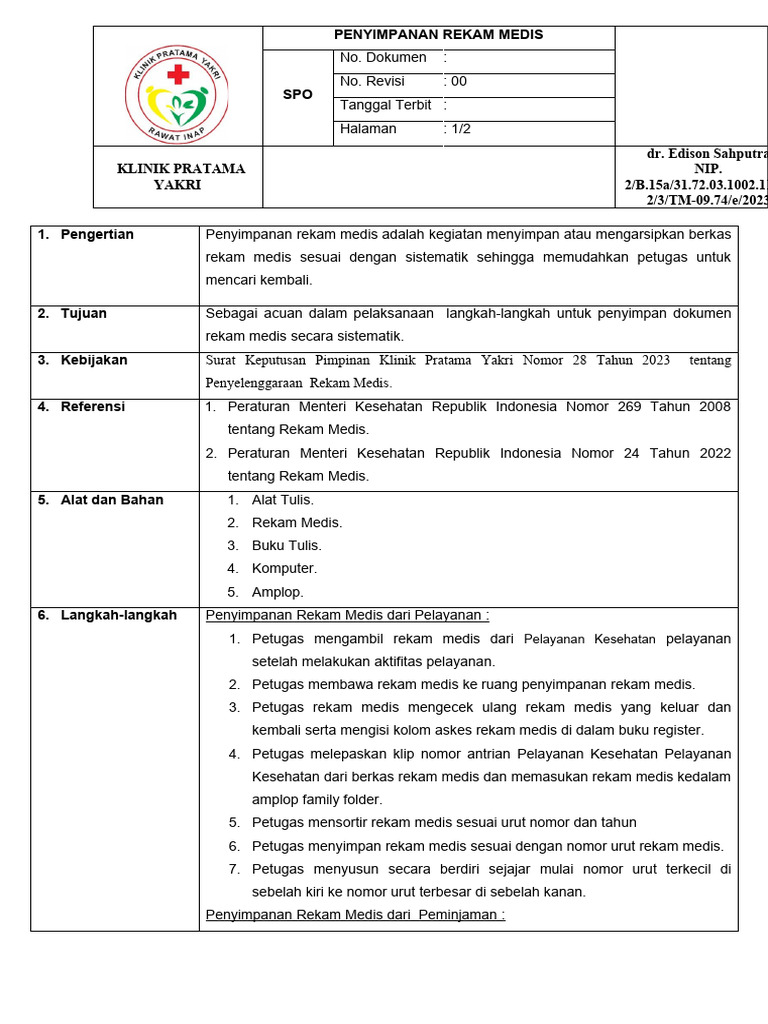 Spo Penyimpanan Rekam Medis | PDF
