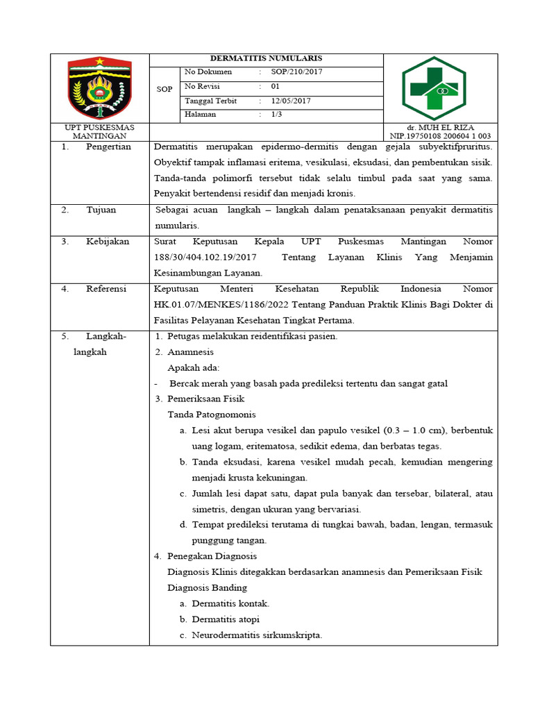 Prosedur Penanganan Dermatitis Numularis | PDF