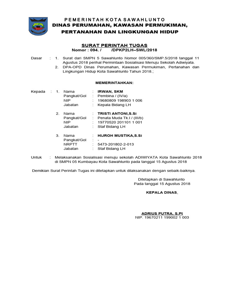 Pemerintah Kota Sawahlunto Dinas Perumahan, Kawasan Permukiman, Pertanahan Dan Lingkungan Hidup ...