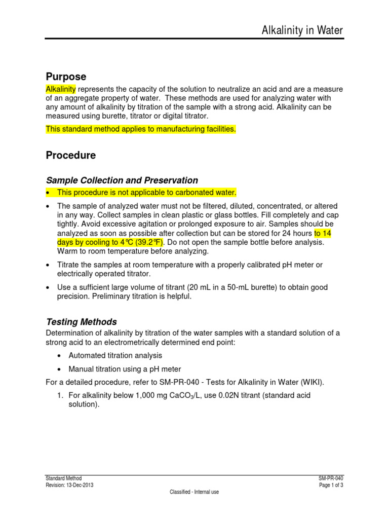 Alkalinity Titration Method SM-PR-040 | PDF | Titration | Chemistry