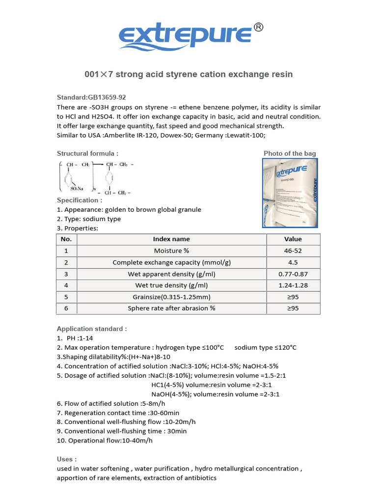 Strong Acid Cation Exchange Resin Data | PDF | Home & Garden | Science ...