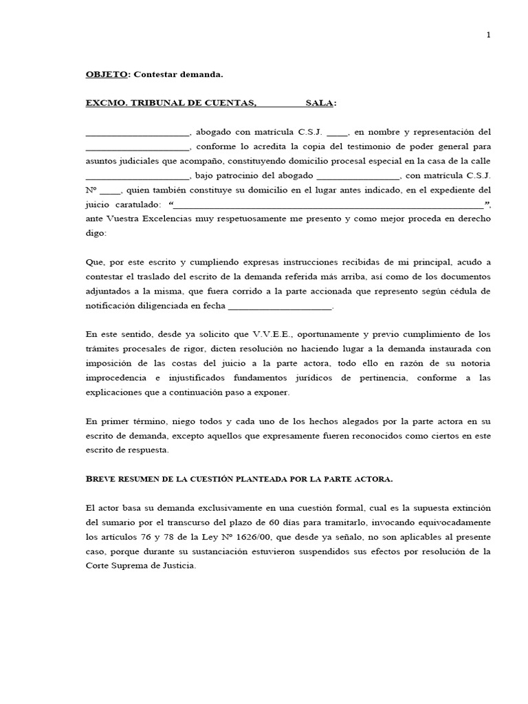 Contestar Traslado de Demanda Por Desvinculacion de Funcionario Publico ...