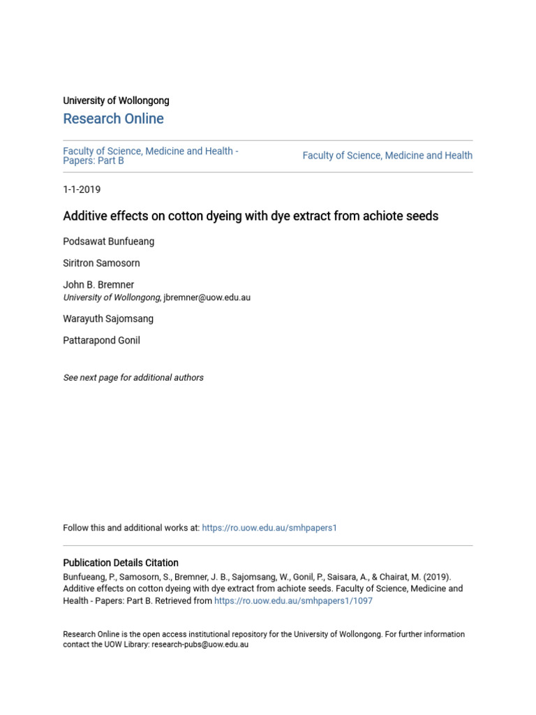 Additive Effects On Cotton Dyeing With Dye Extract From Achiote S | PDF | Dyeing | Dye