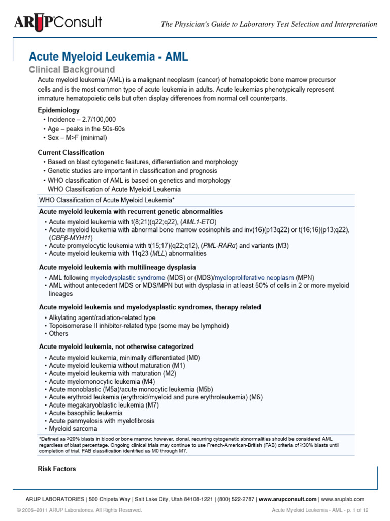 Acute Myeloid Leukemia - AML: Clinical Background | PDF | Fluorescence ...
