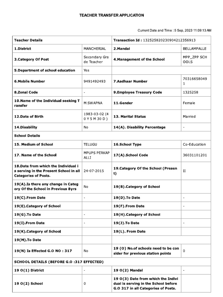 Teacher Transfer | PDF