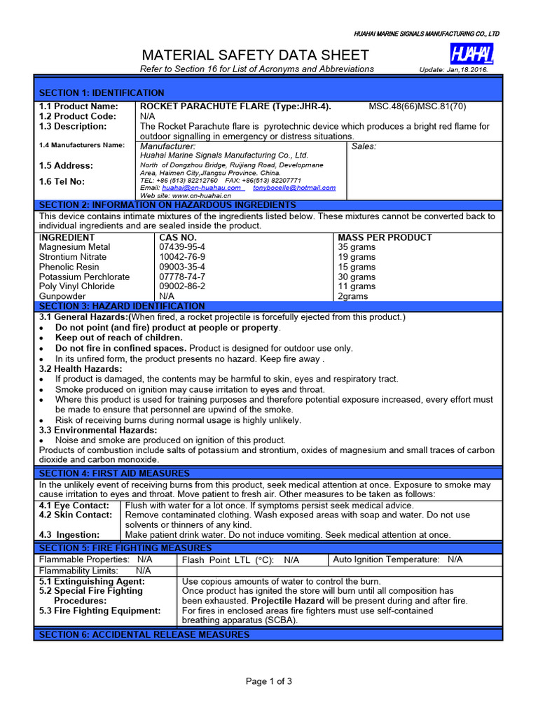 112g-Rocket Parachute Flare JHR-4 | PDF | Fires | Combustion