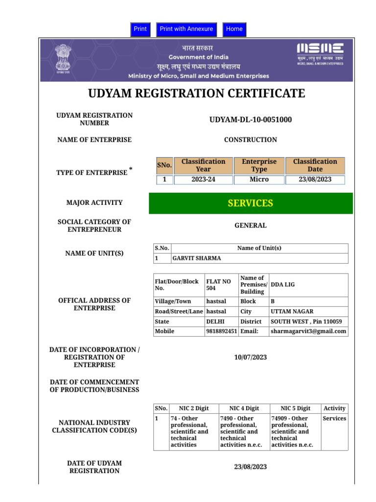 Print - Udyam Registration Certificate | PDF | Computing Print - Udyam Registration Certificate | PDF | Computing