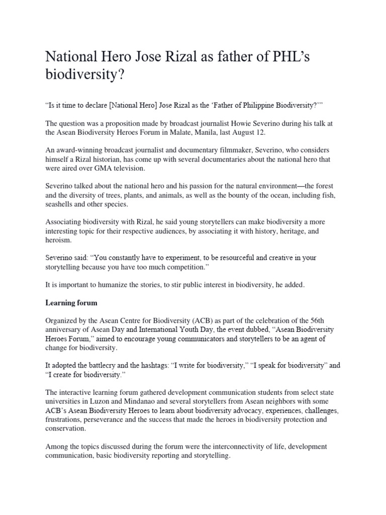 National Hero Jose Rizal As Father of PHL | PDF | Biodiversity ...