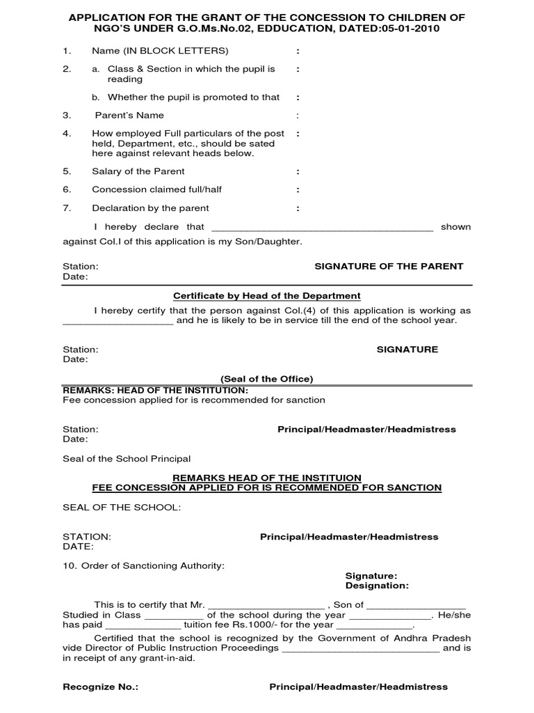 Childrens Education Concession Fee Application New1 | PDF