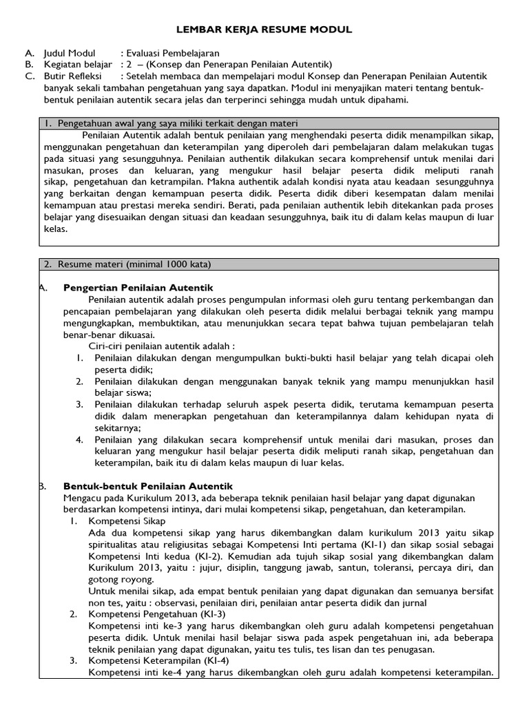 Lembar Kerja Resume Modul KB 2 | PDF Lembar Kerja Resume Modul KB 2 | PDF