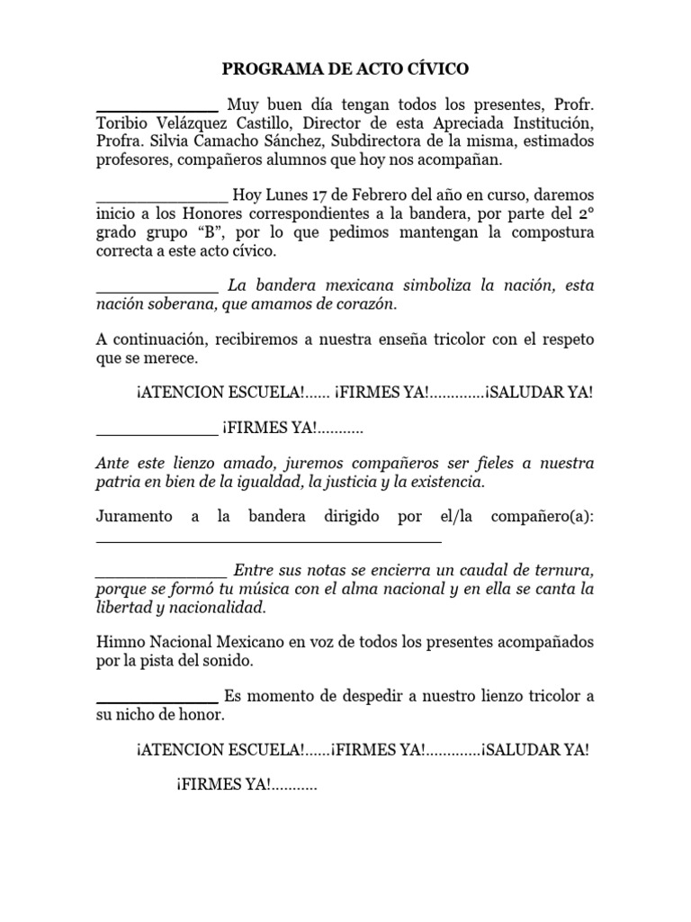 Progarama de Acto Cívico Lunes | PDF | Ciencias sociales