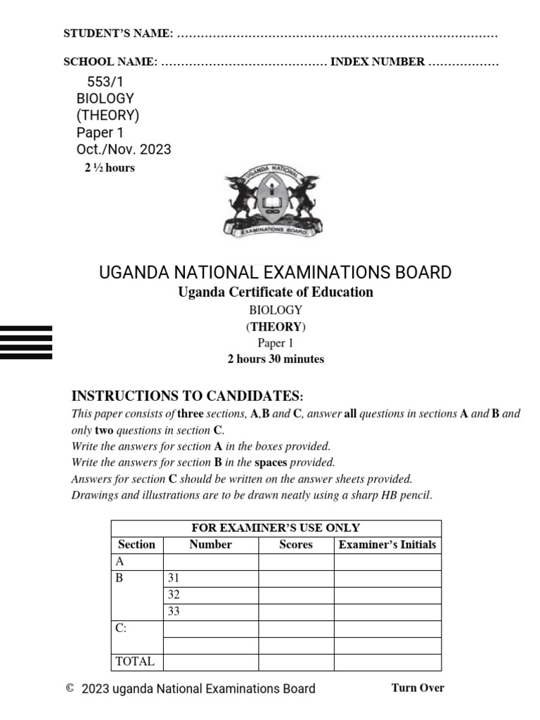 Uce Biology Paper 1 Uganda National Examinations Board 2023 (3) 001 ...