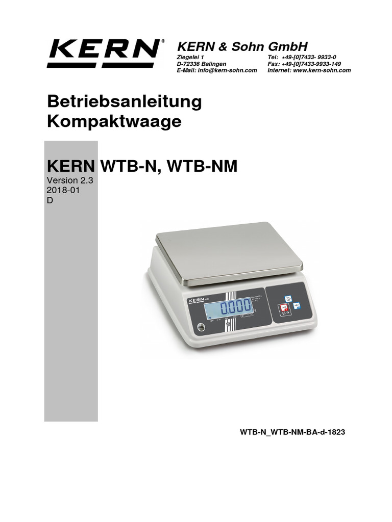 Betriebsanleitung Kompaktwaage: Kern WTB-N, WTB-NM | PDF