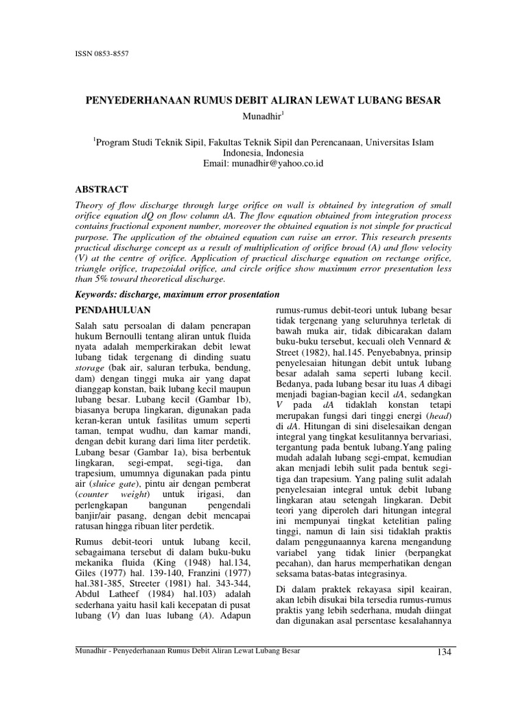 Penyederhanaan Rumus Debit Aliran | PDF | Teknologi & Rekayasa
