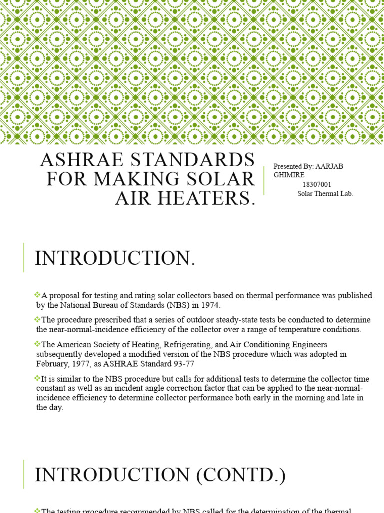 ASHRAE Standards For Making Solar Air Heaters | PDF | Temperature | Air ...