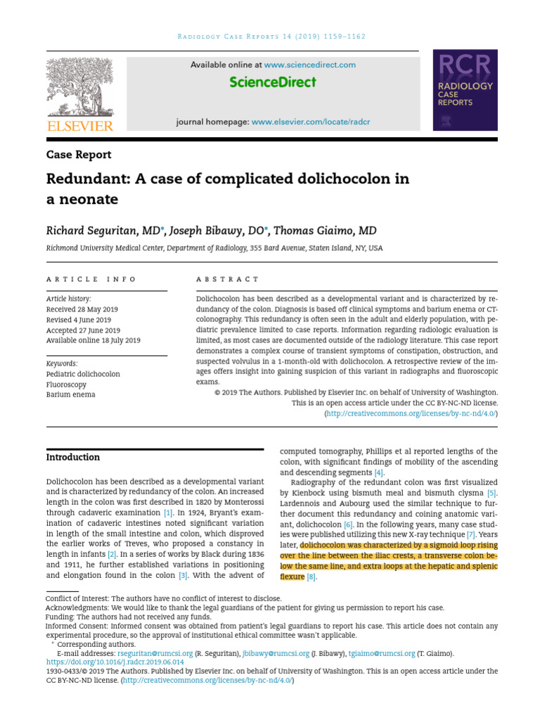 Redundant: A Case of Complicated Dolichocolon in A Neonate | PDF ...
