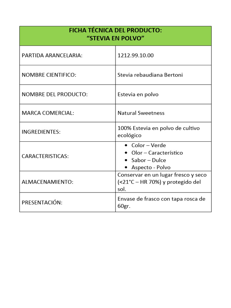 Ficha Técnica Del Producto | PDF