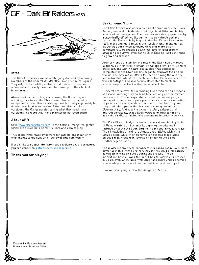 GF - Dark Elf Raiders v2.50 | PDF | Elf (Dungeons & Dragons) | Elves