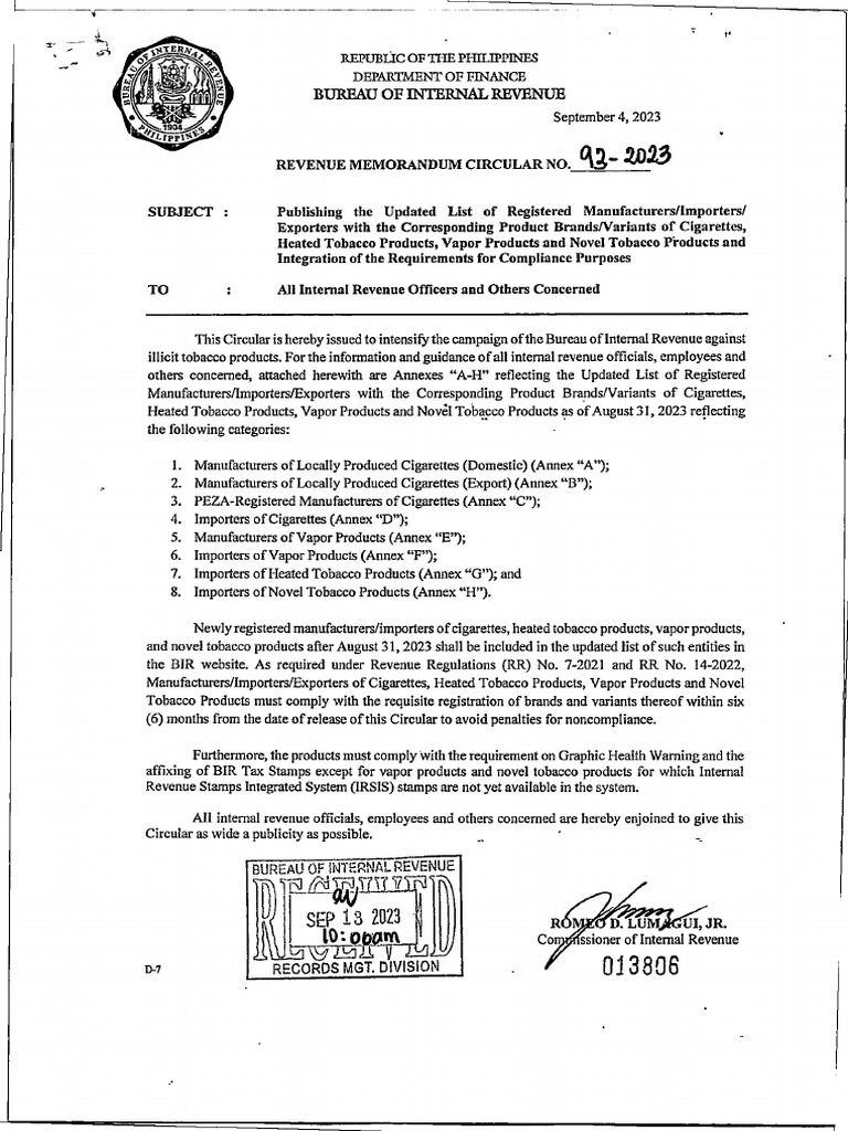 RMC No. 93-2023 | PDF