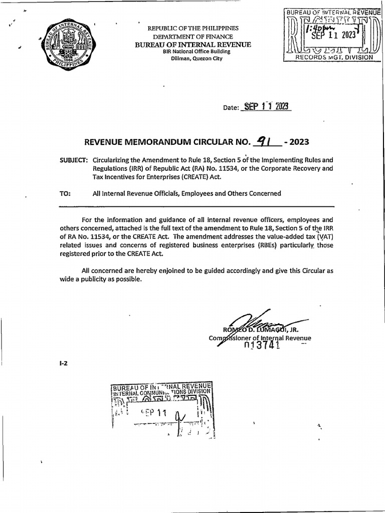 RMC No. 91-2023 | PDF