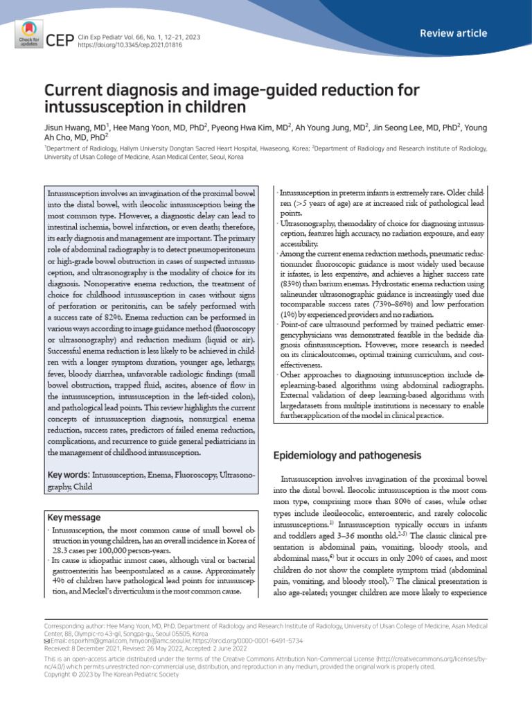 Current Diagnosis and Image-Guided Reduction For Intussusception in ...