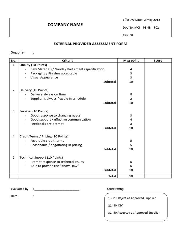 External Provider Assessment Form | PDF