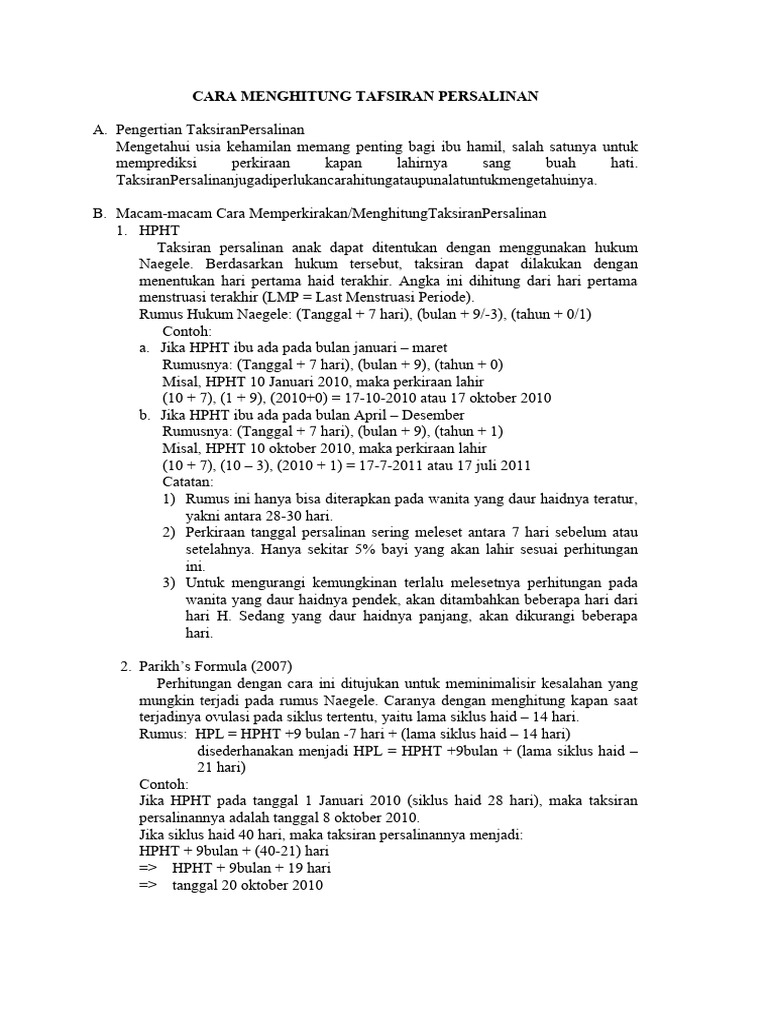 Menghitung Taksiran Persalinan | PDF | Pengembangan Diri | Kesehatan ...