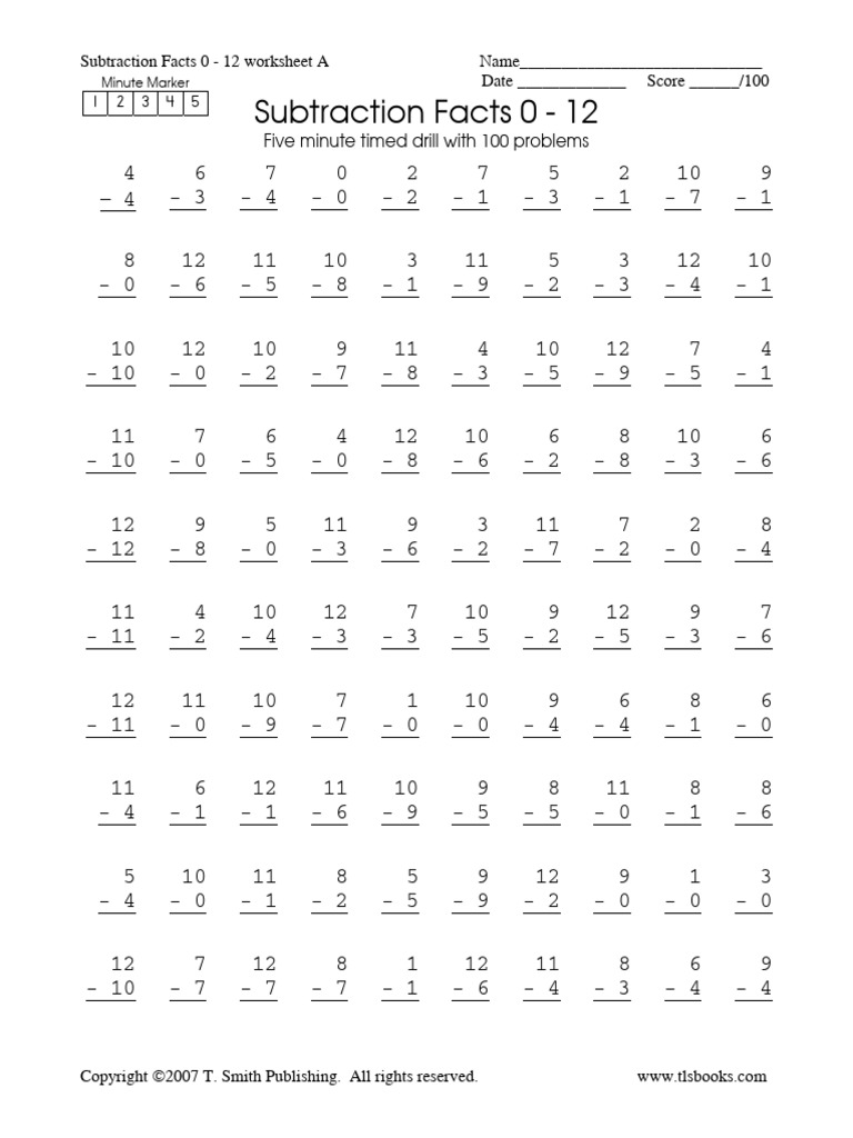 5 Minute Subtraction Drills | PDF | All Rights Reserved | Civil Rights ...