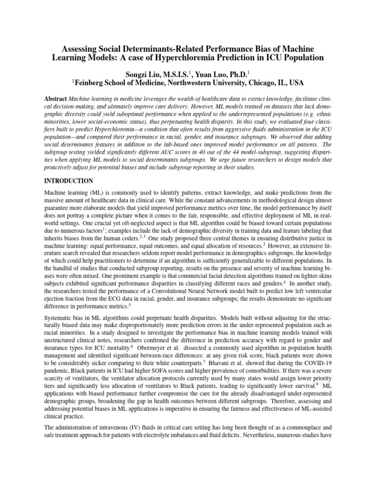 Assessing Social Determinants Related Performance Bias of Machine Learning Models in Predicting ...