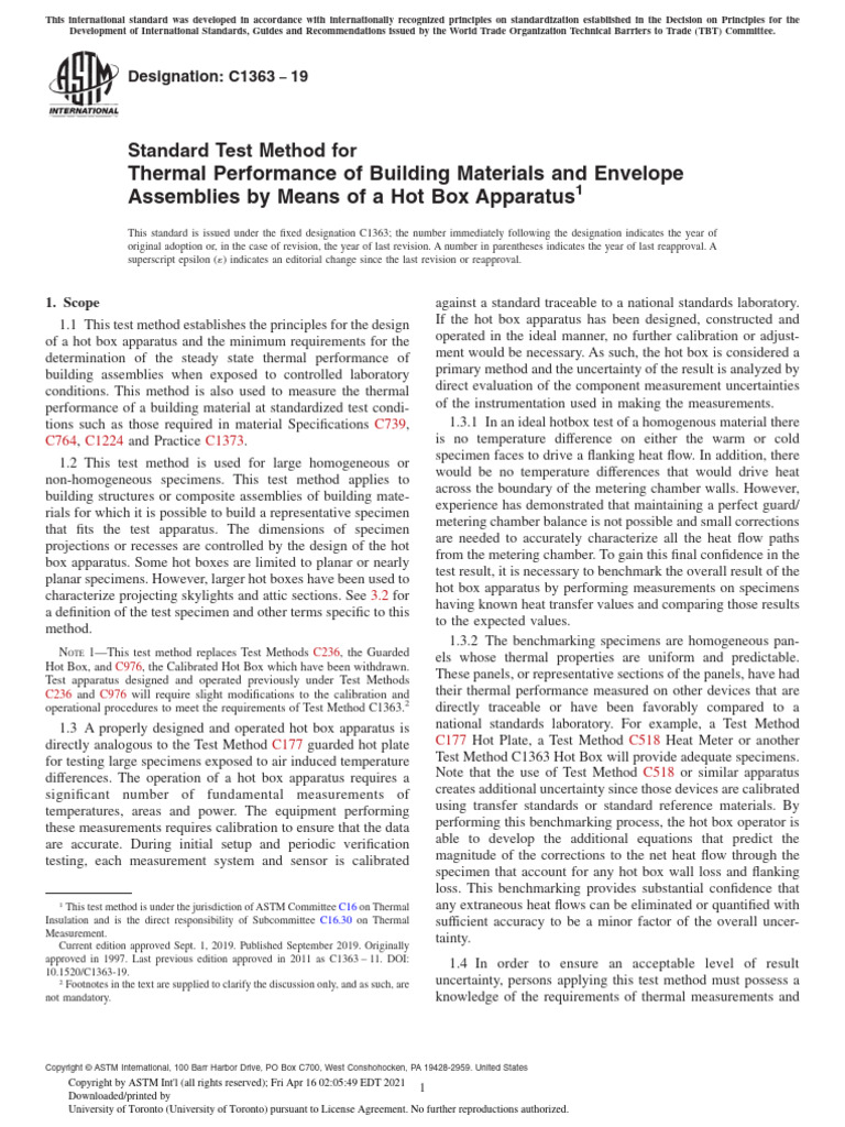 Astm C1363 19 - GHB | PDF | Heat Transfer | Building Insulation