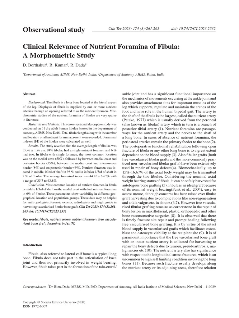 2023 Clinical Relevance of Nutrient Foramina of Fibula A Morphometric ...