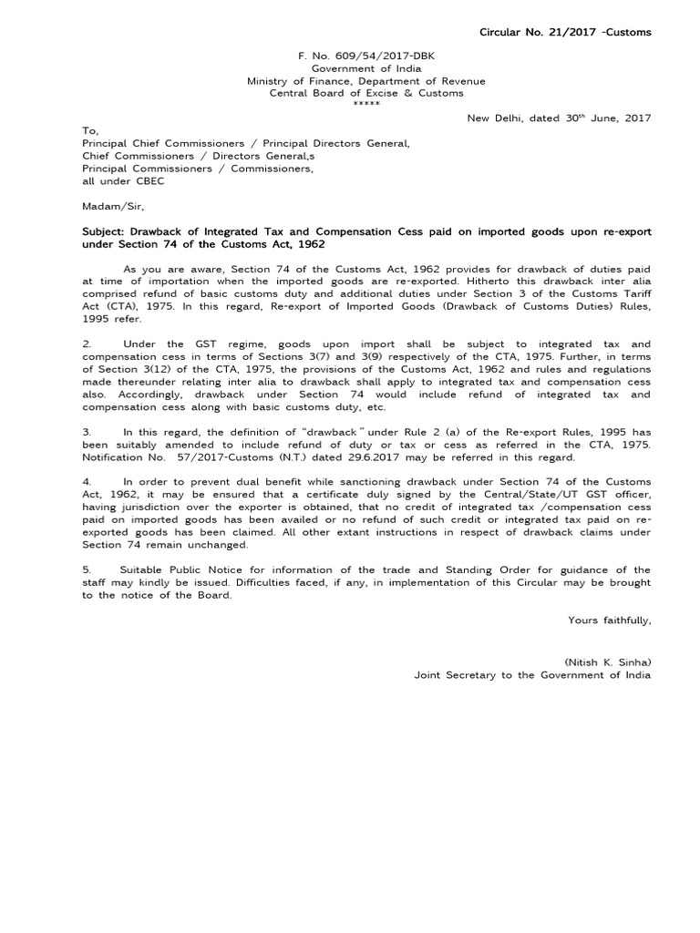 Custom Circulars Guidance Note | PDF | Invoice | Economies
