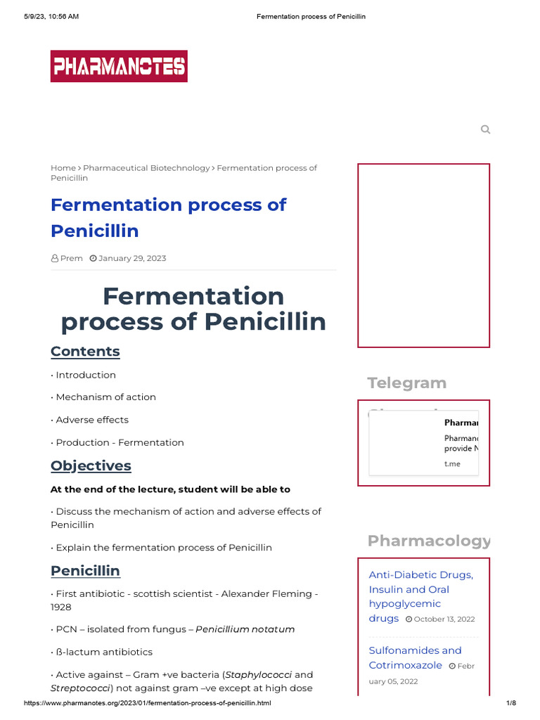Penicillin Fermentation Process Overview | PDF | Penicillin | Pharmacy