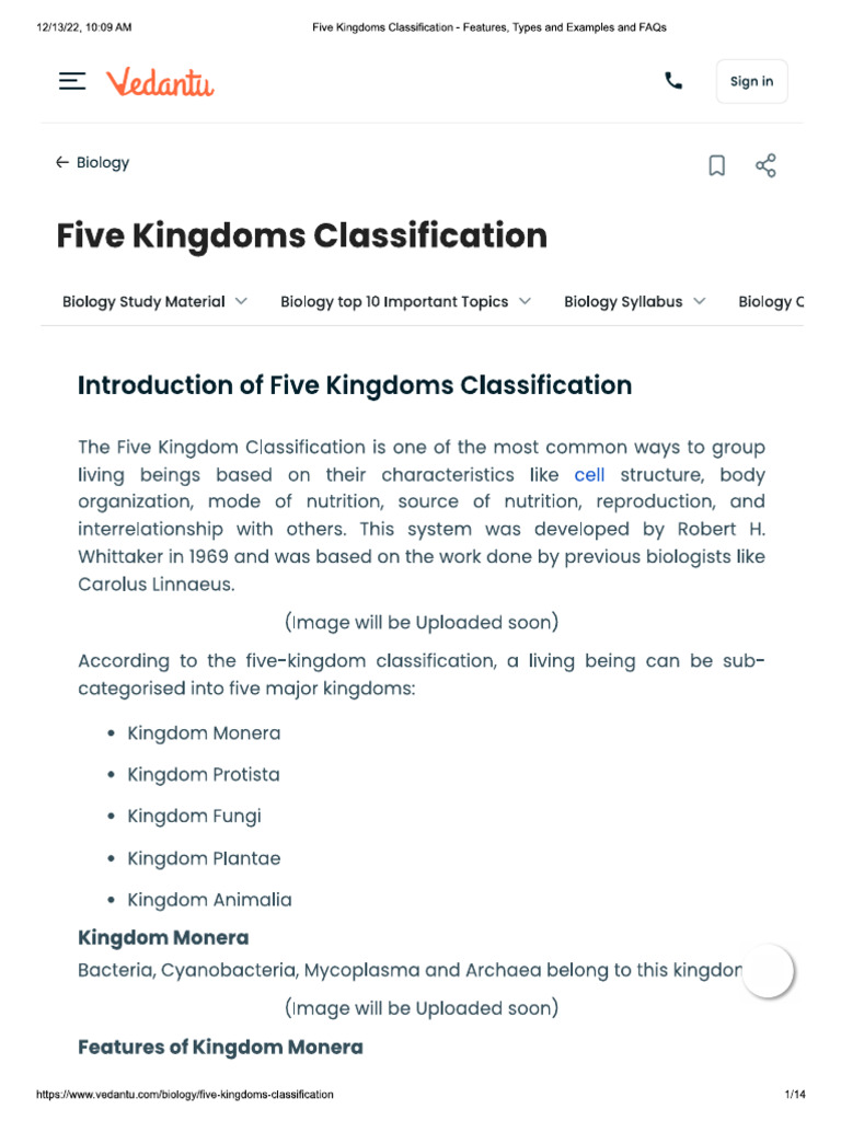 Five Kingdom Classification | PDF