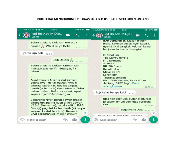 Bukti Chat Menghubungi Petugas Jaga Igd Rsud Ade Moh Djoen Sintang | PDF Bukti Chat Menghubungi Petugas Jaga Igd Rsud Ade Moh Djoen Sintang | PDF