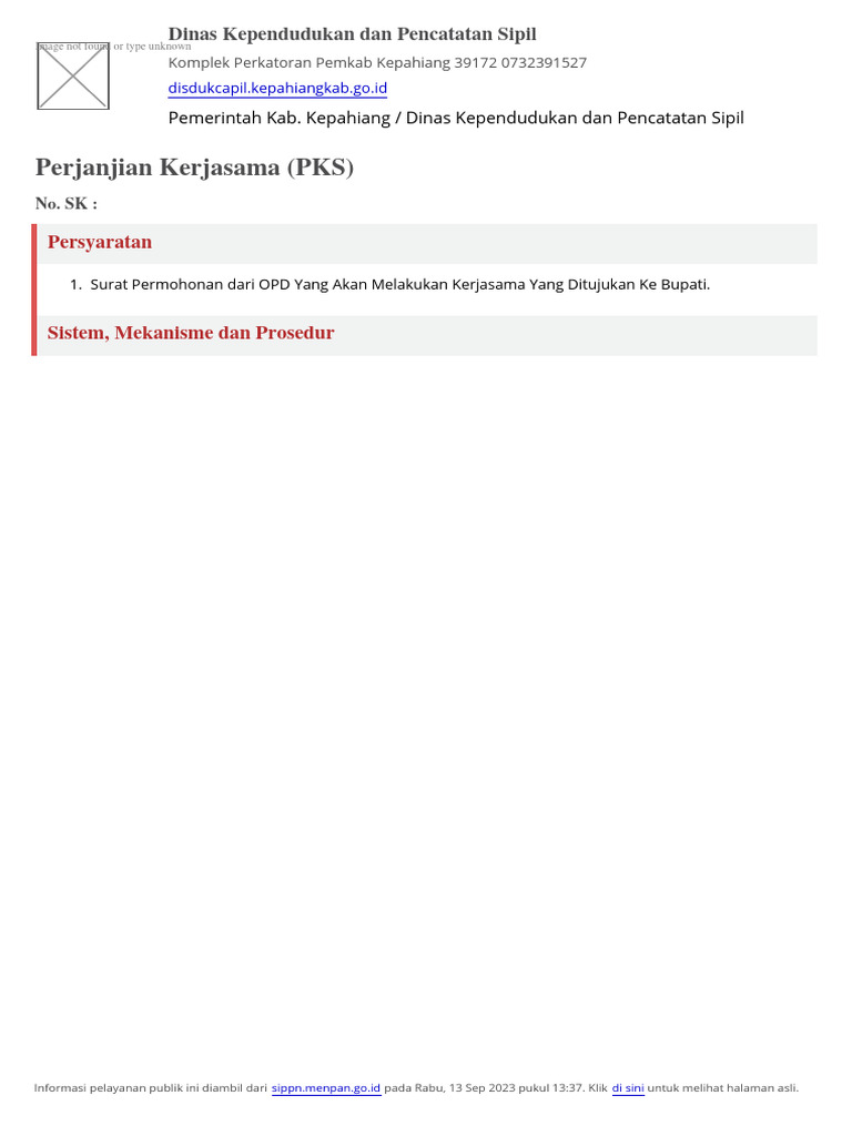 Unduh Standar Pelayanan - Perjanjian Kerjasama (PKS) | PDF