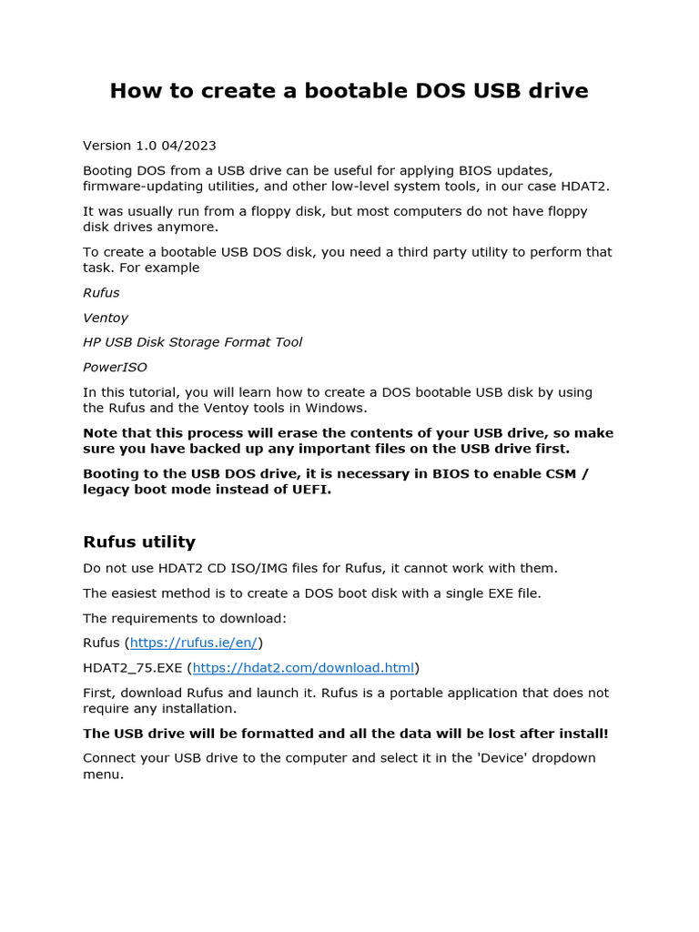 Create DOS USB | PDF | Usb Flash Drive | Booting