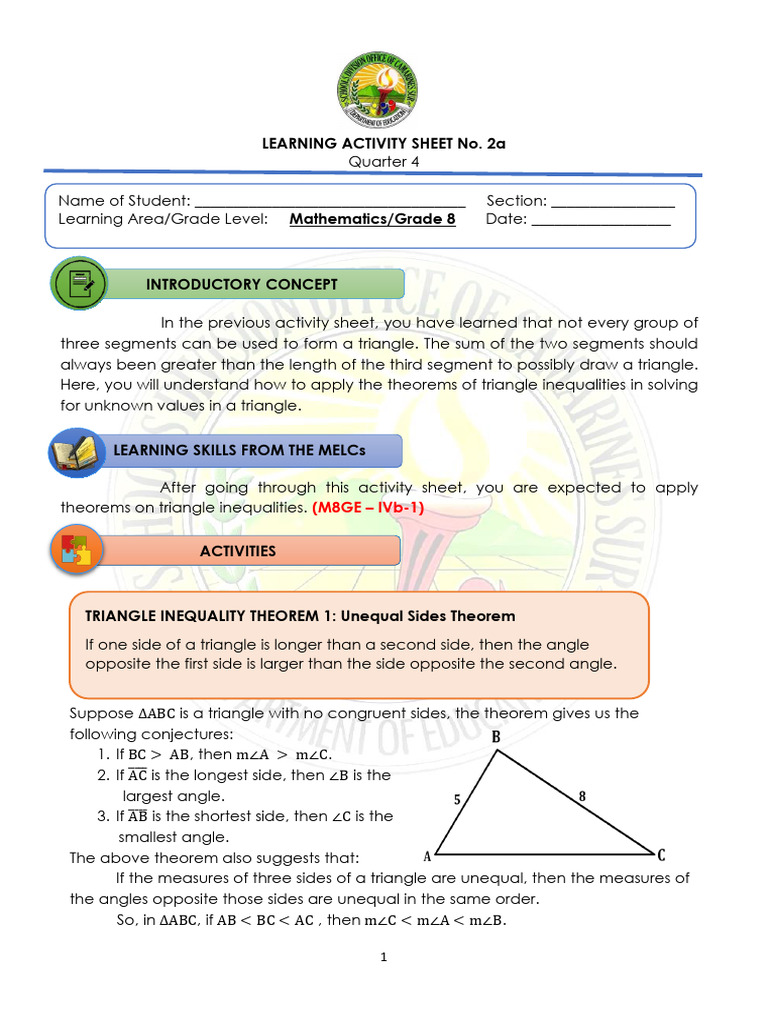 Q4 Math 8 LAS2a M8GE IVb 1 | PDF | Triangle | Mathematics