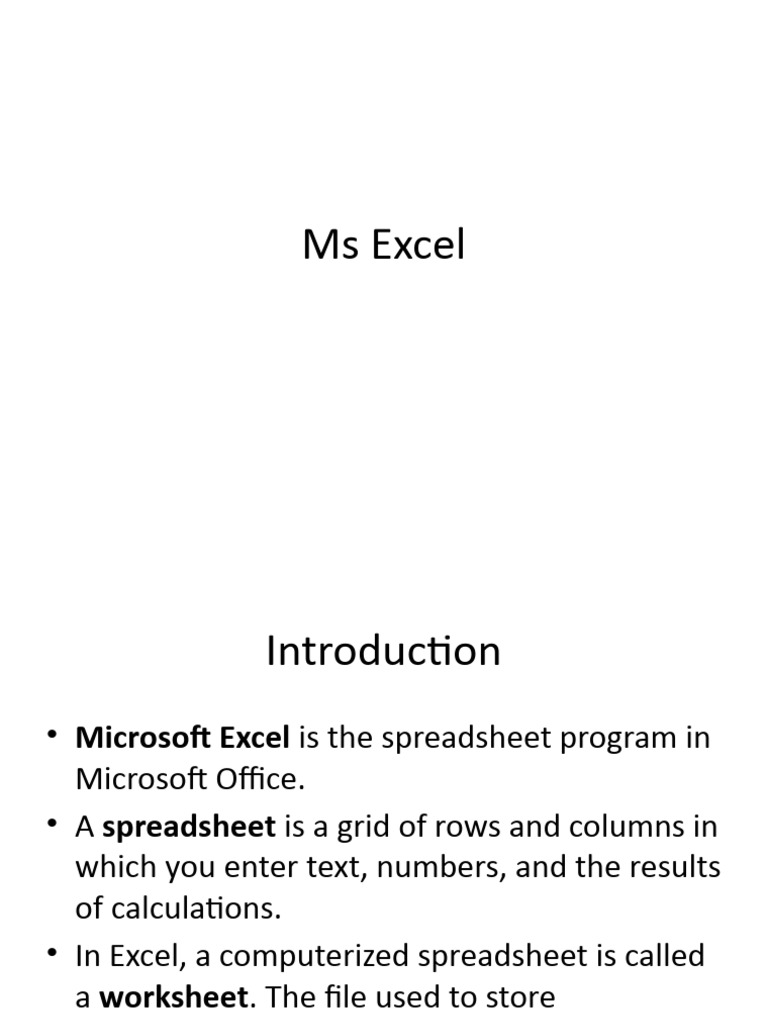 Ms Excel Intro | PDF | Microsoft Excel | Spreadsheet