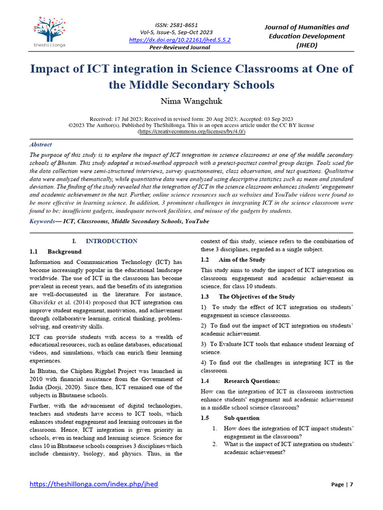 Impact Of Ict Integration In Science Classrooms At One Of The Middle Secondary Schools Pdf