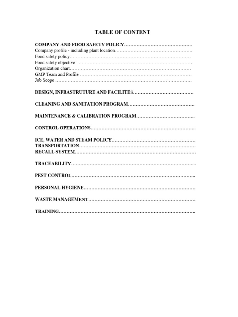 Table of Content GMP | PDF