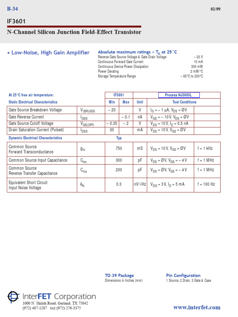 IF3601 Datasheet | PDF | Field Effect Transistor | Electricity