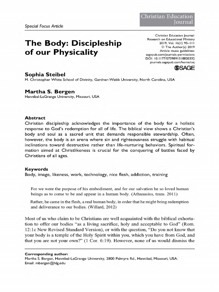 The Body Discipleship of Our Physicality | Download Free PDF | Lectio ...
