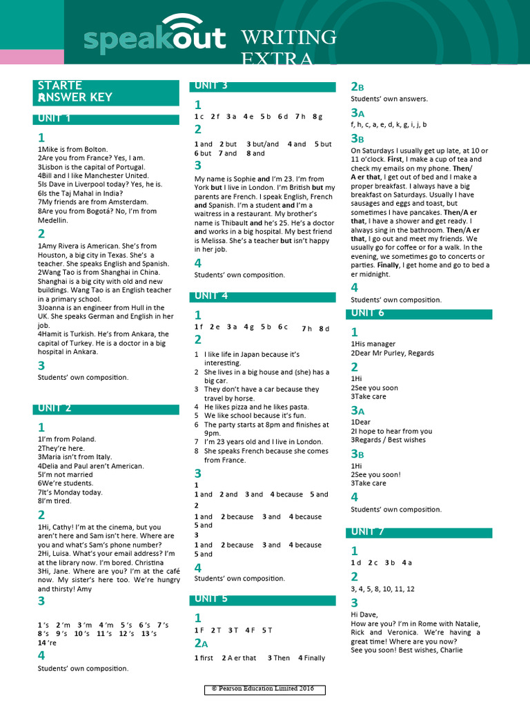 Speakout Writing Extra Starter Answer Key (11 Files Merged) | PDF | Language Mechanics | Grammar